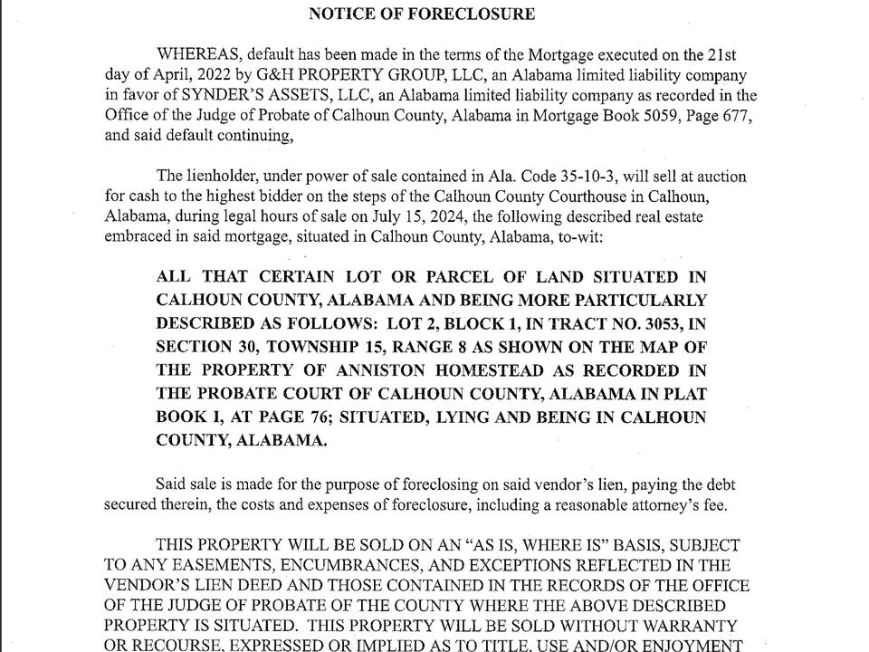 Notice of Foreclosure