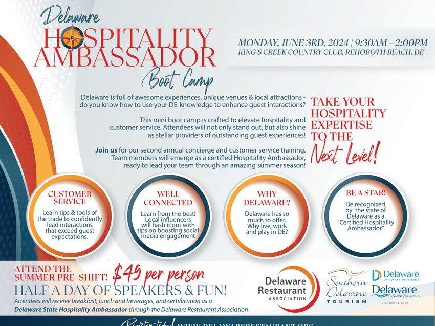 Delaware Restaurant Association hosting Hospitality Ambassador Boot Camp