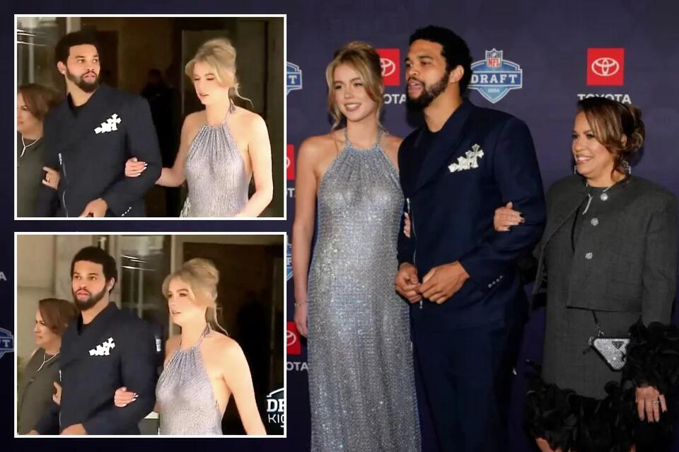 Caleb Williams arrives at 2024 NFL Draft with girlfriend Alina Thyregod ...