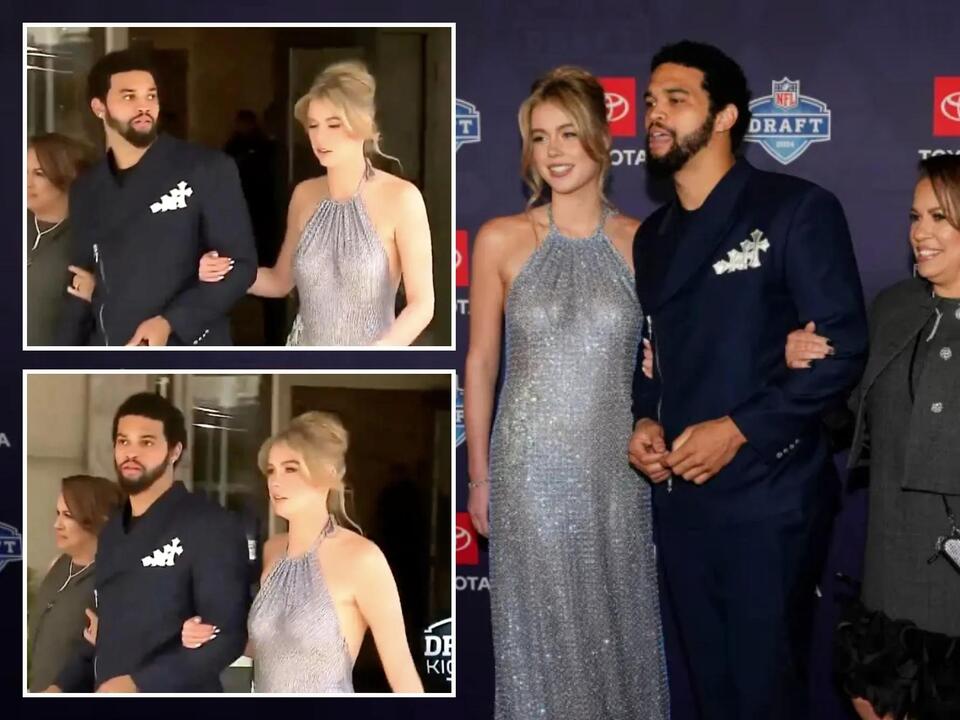 Caleb Williams arrives at 2024 NFL Draft with girlfriend Alina Thyregod