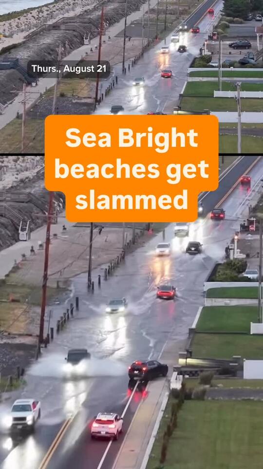 Drone footage from the northern section of Sea Bright shows strong ...