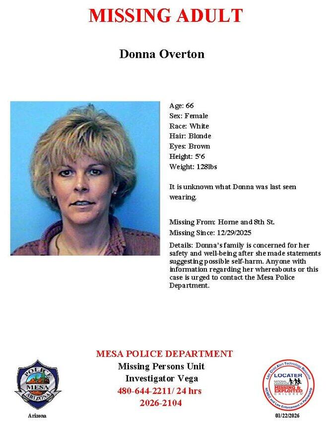 Donna Overton, 66, missing from Mesa, police say - NewsBreak