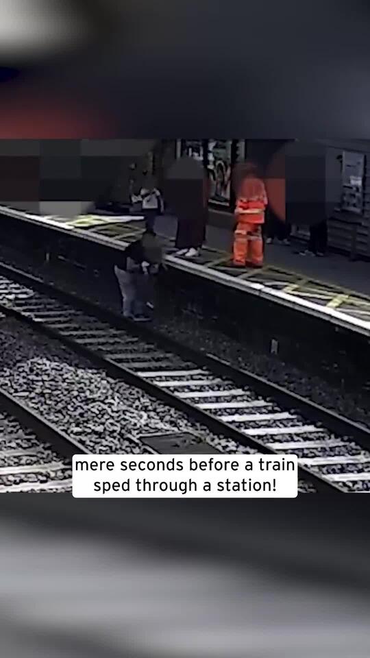 A child was pulled from the tracks seconds before a train sped through ...