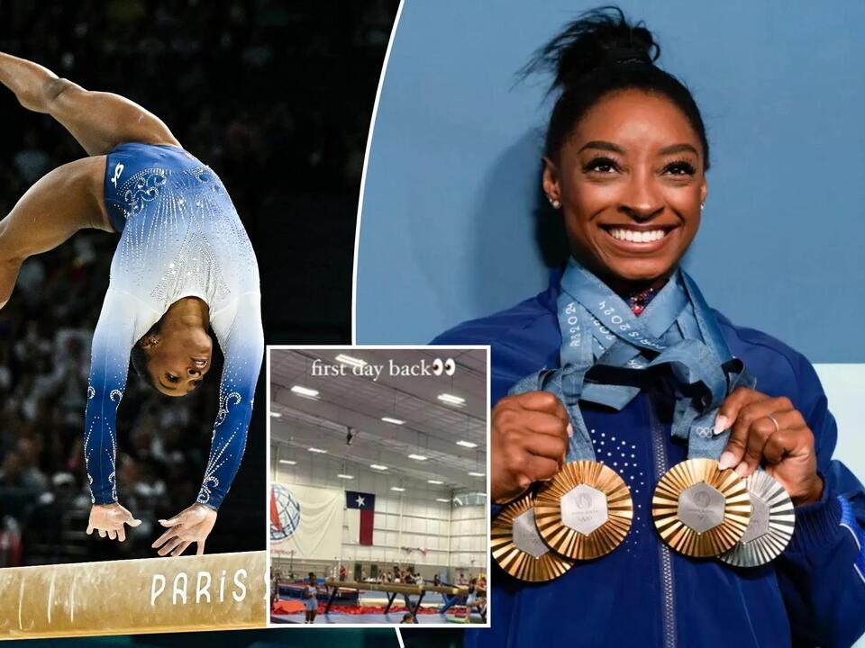 Simone Biles teases ‘first day back’ at the gym after dominant Paris ...