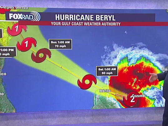 Beryl set to restrengthen into hurricane as it barrels toward US with Texas residents urged to ...