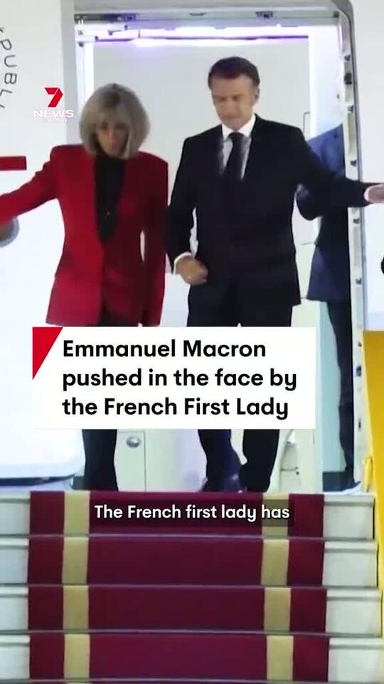 Emmanuel Macron has been filmed getting pushed in the face by his wife ...