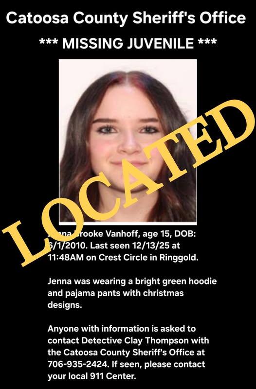 UPDATE: Ringgold teen Jenna Brooke Vanhoff has been located. - NewsBreak