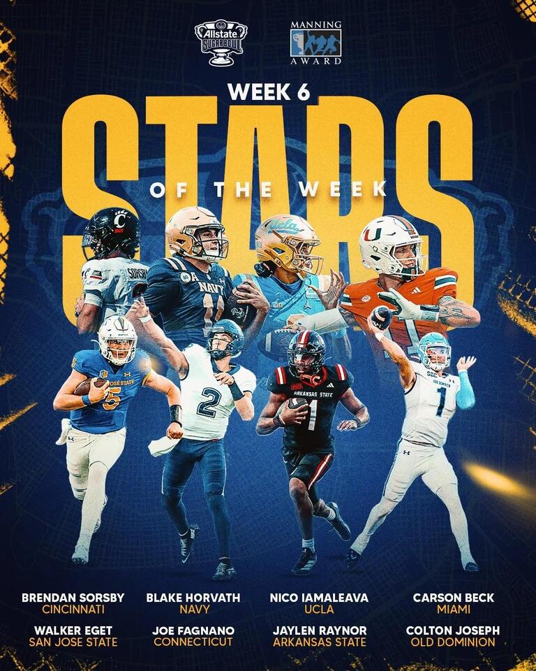 Eight quarterbacks named Manning Award Stars of the Week - NewsBreak