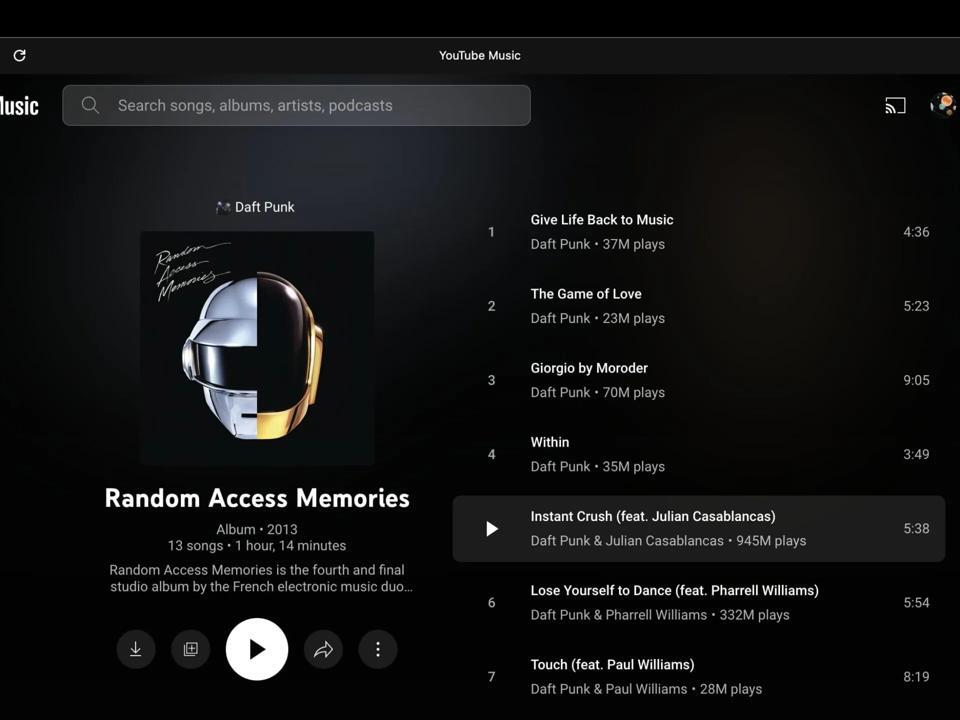 YouTube Music brings design parity with a refreshed album and playlist UI