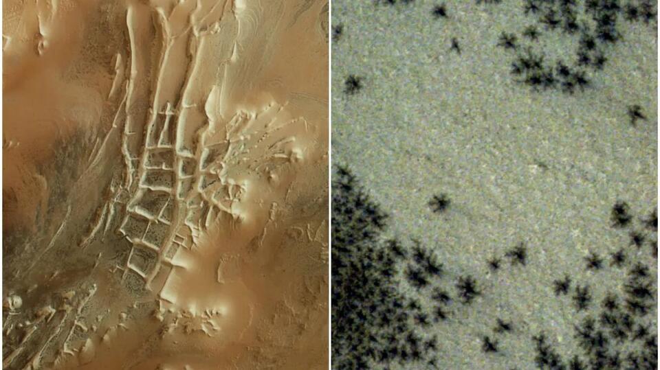 Hundreds of 'black spiders’ pictured sprawled across Mars in new ...