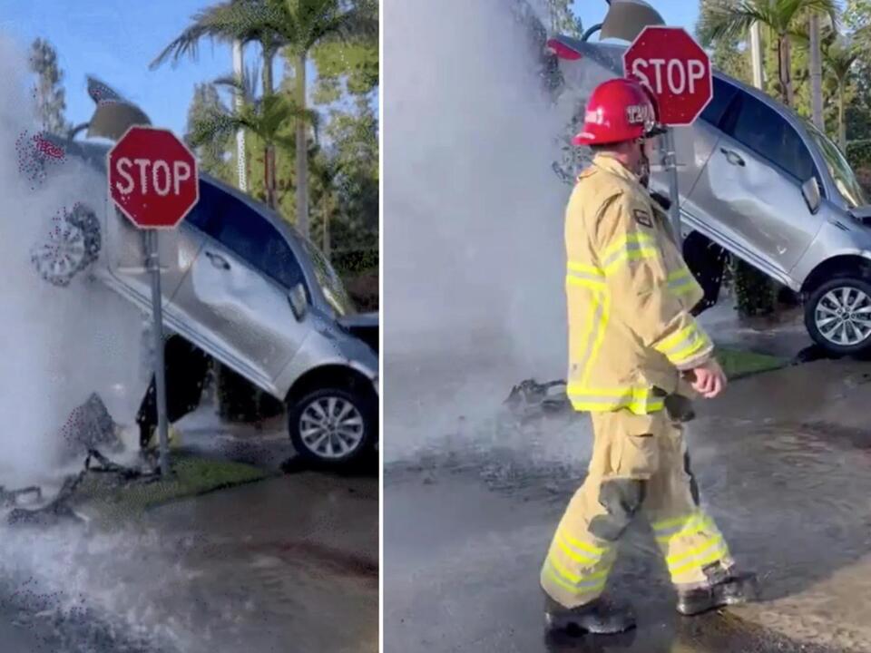 Wild video shows gushing fire hydrant suspending vehicle in the air ...
