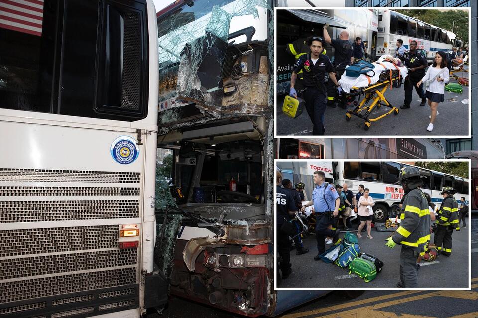 MTA bus collides with tourist double-decker in NYC, leaving nearly 80 ...