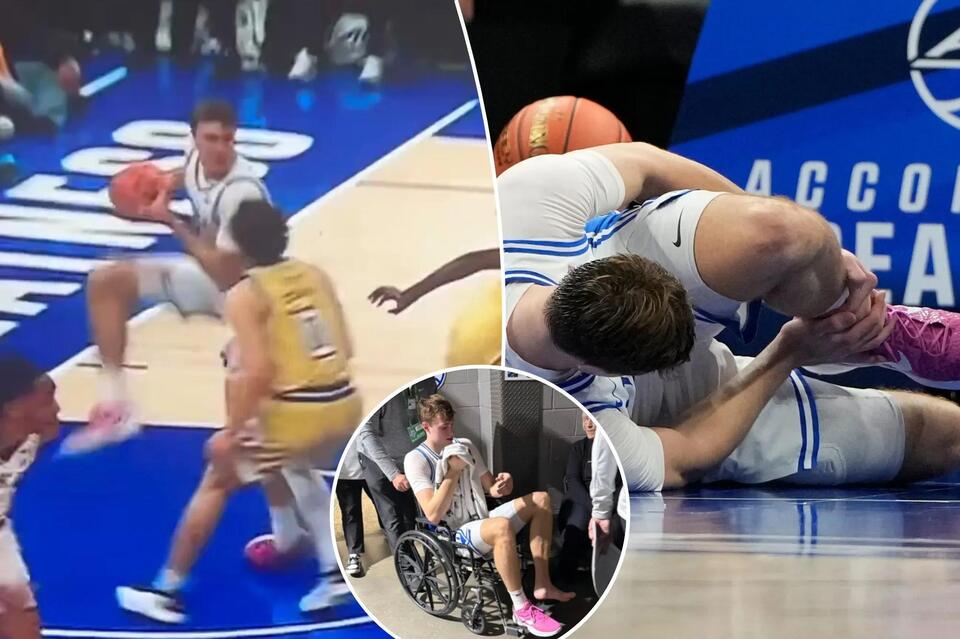 Duke’s Cooper Flagg in wheelchair after suffering ankle injury in major March Madness scare ...