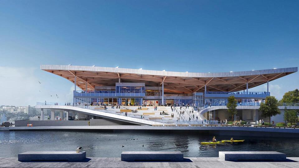 The spectacular 200-metre floating roof canopy of the new Sydney Fish ...