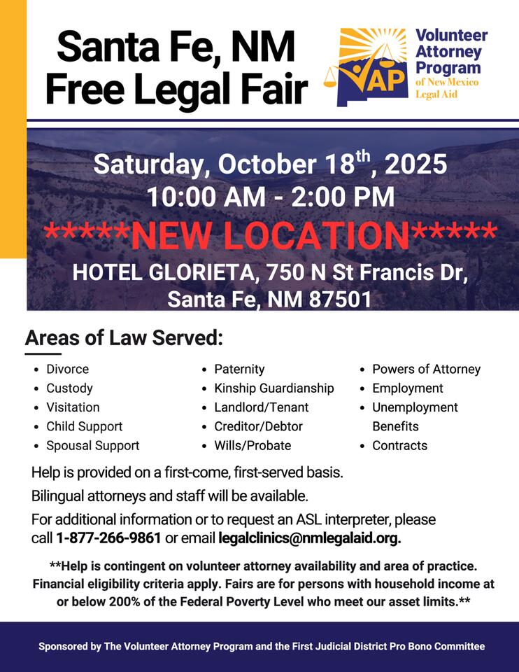Santa Fe Free Legal Fair on Oct. 18, 2025 - NewsBreak
