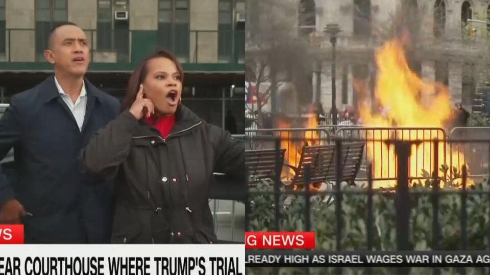 CNN Anchors Shocked By Man Lighting Himself on Fire Outside Trump Trial ...