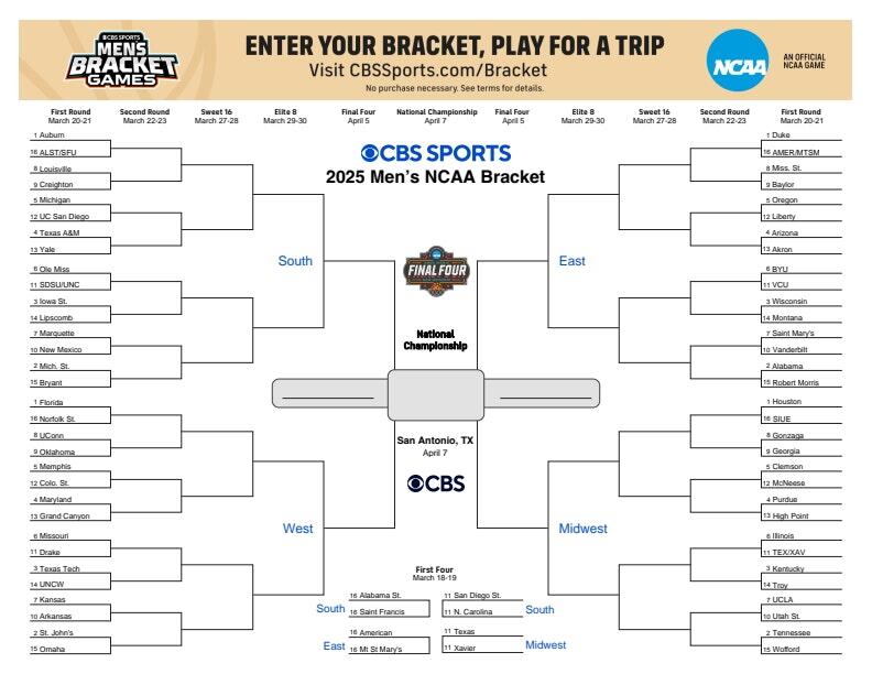 NCAA bracket 2025: Printable March Madness bracket - NewsBreak