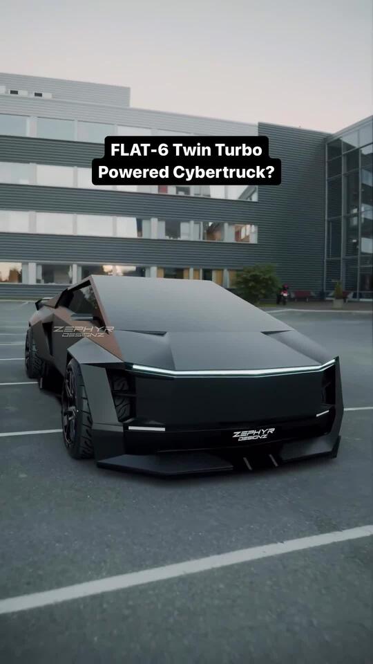 Flat-6 Twin Turbo Powered Tesla Cybertruck Lowered Widebody Concept 3D ...