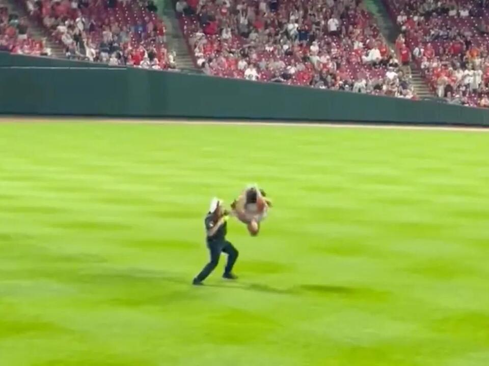 Reds Fan Tased & Arrested After Running Onto Field and Doing Backflip ...