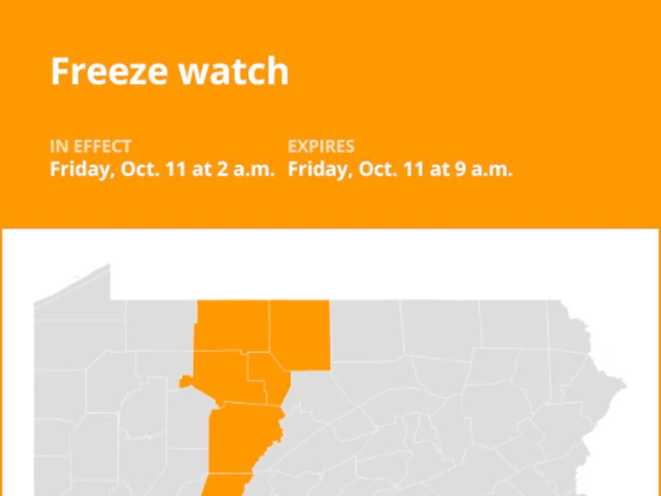 Update: Freeze watch for part of Pennsylvania for Friday