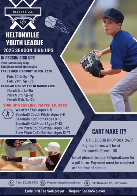 Heltonville Youth League Baseball and Softball Sign-Ups begin on ...