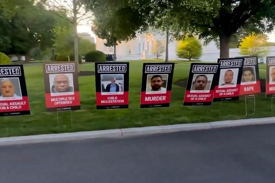 White House fills lawn with mugshot-style posters of arrested illegal ...