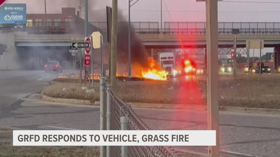 Car fire off US 131 spreads to grass amid dry conditions - NewsBreak