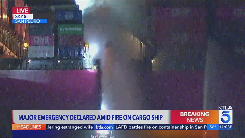 LAFD issues shelter-in-place warning as container ship fire continues ...