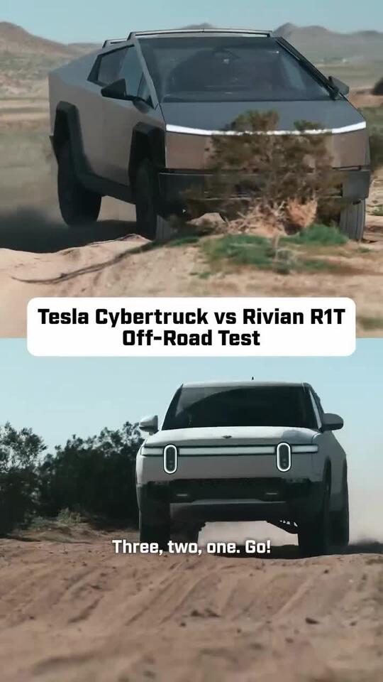 Cybertruck vs Rivian R1T vs whoops Tesla Cybertruck Rivian RivianR1T EV ...