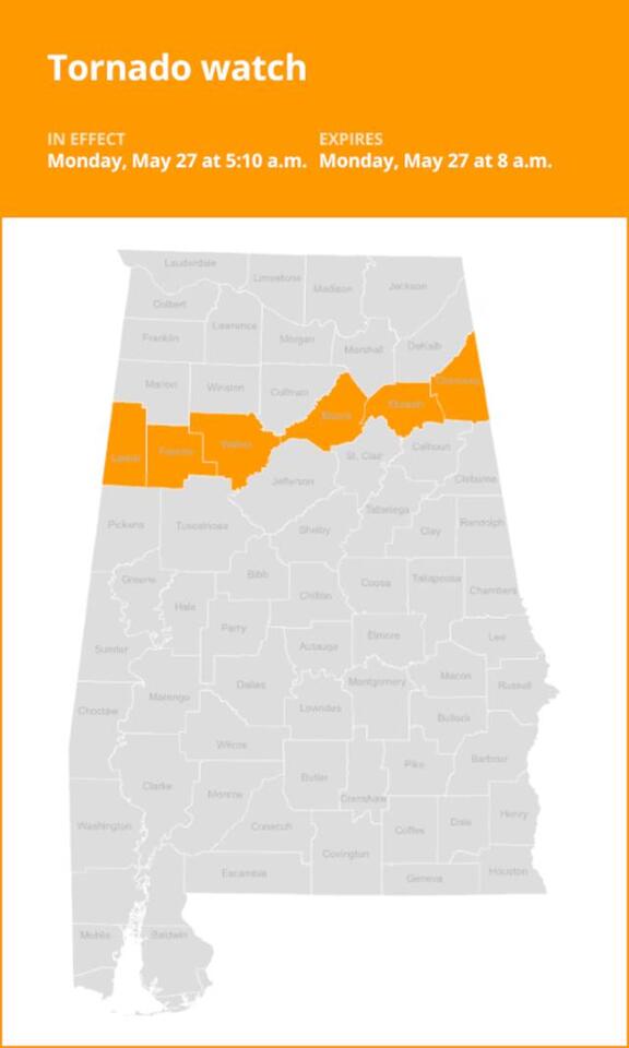 Update: Tornado watch issued for Alabama Monday morning - NewsBreak