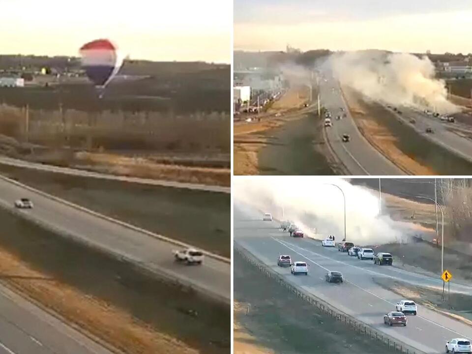 Hot air balloon crashes into power lines over highway, sparking brush ...
