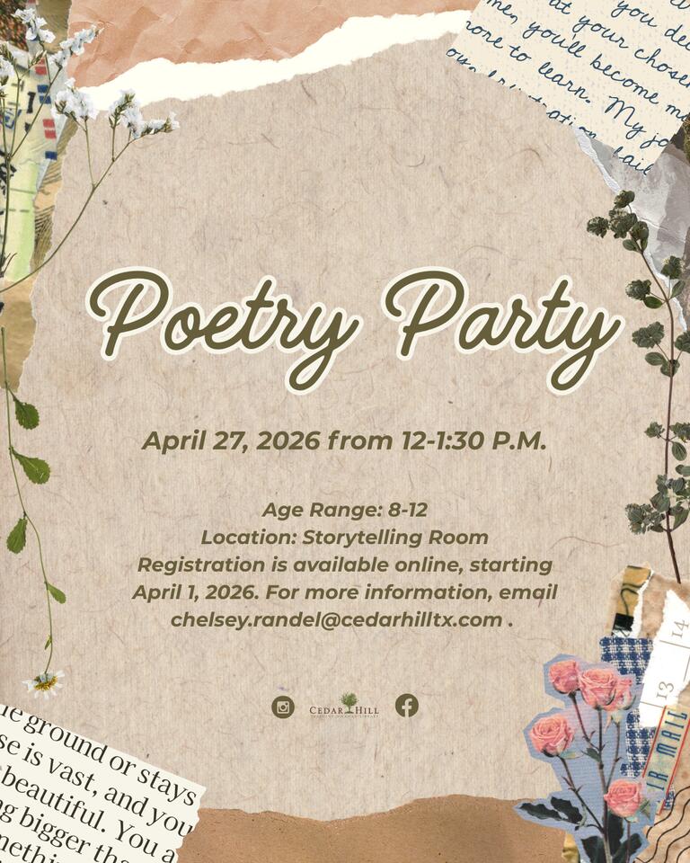 📅 Tween Poetry Party at Cedar Hill Library April 27 - NewsBreak
