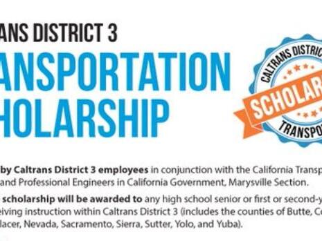 Caltrans District 3 Offering $1,500 Transportation Scholarship