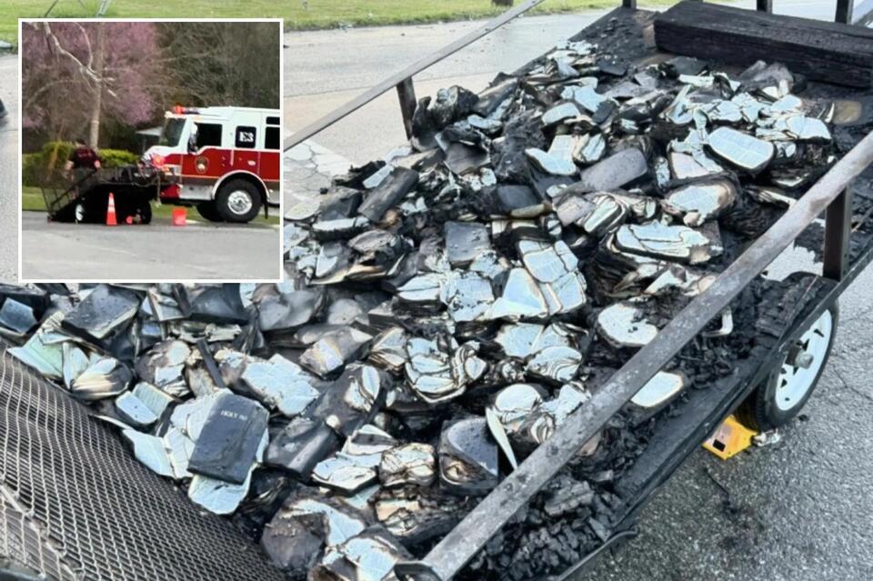 Trailer of Bibles intentionally set on fire in front of Tennessee ...