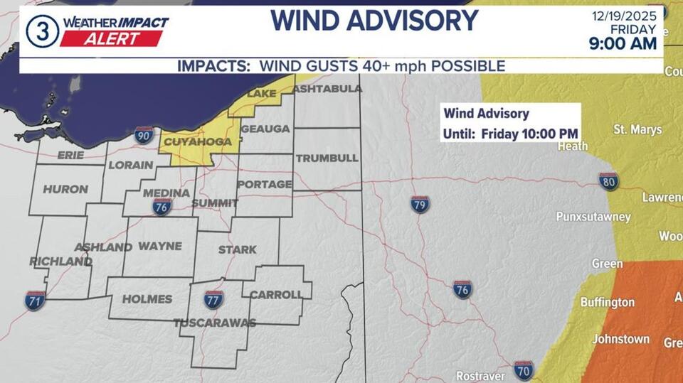 Wind Advisory for counties in Northeast Ohio in effect until 10 p.m ...