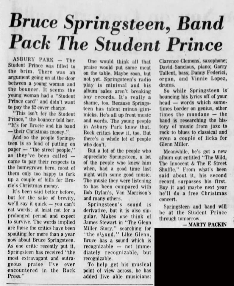 Springsteen, band pack the Student Prince (1973) - NewsBreak