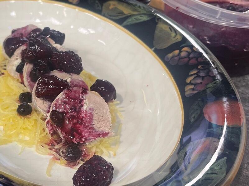 Stuffed pork tenderloin with spaghetti squash and berry reduction by ...