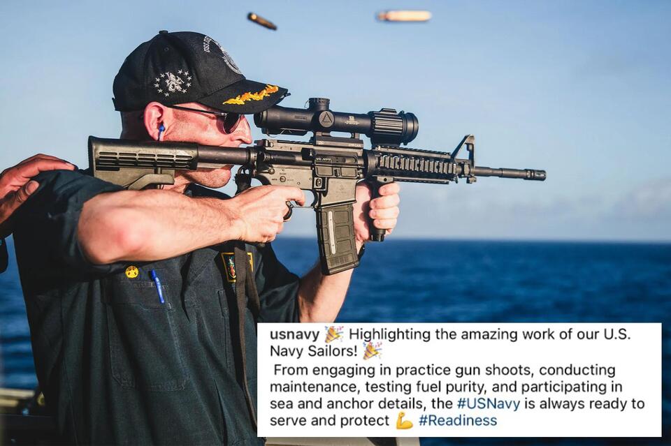 US Navy warship commander mocked for holding rifle with scope mounted ...
