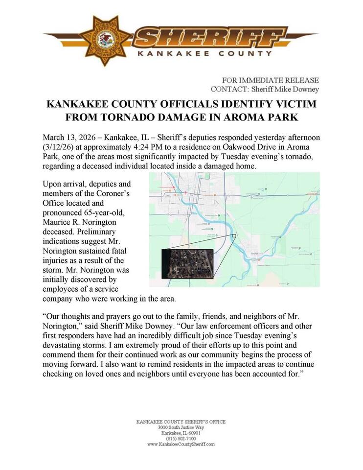 Victim identified from Aroma Park tornado damage - NewsBreak