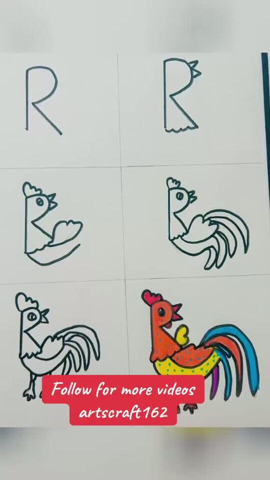 How to Draw a Rooster Using the Letter “R” – Easy Step-by-Step Drawing ...