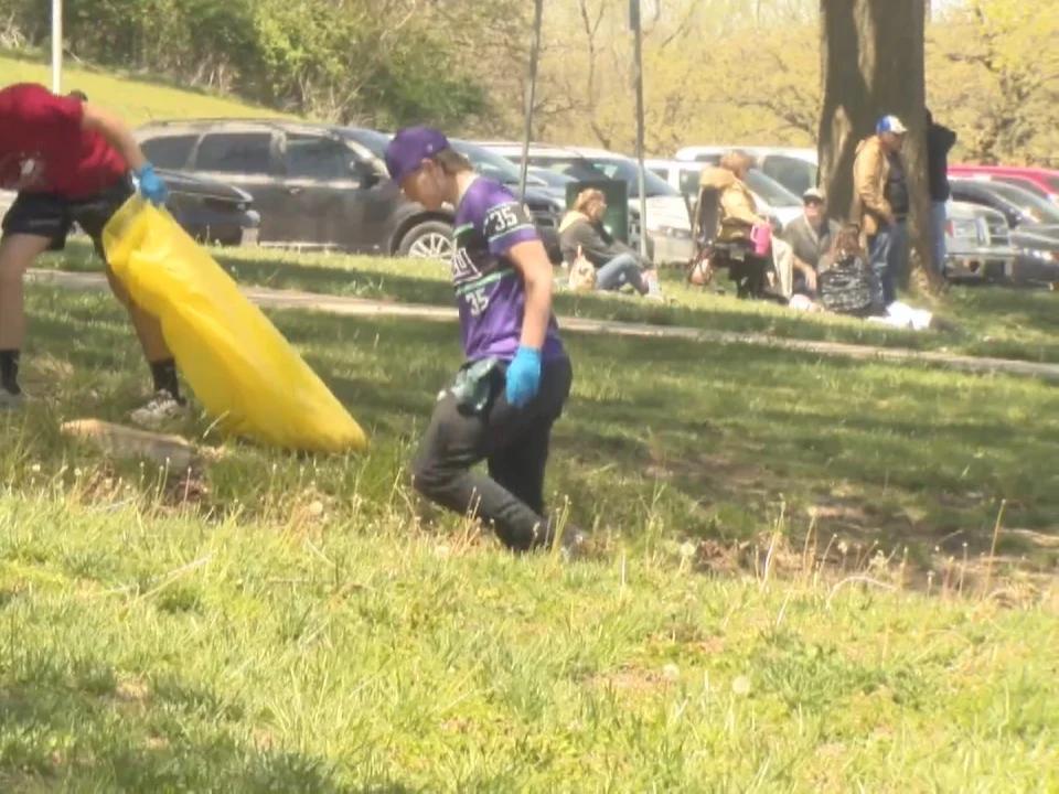 Benton High School's Baseball Team cleans up the south end of St. Joseph