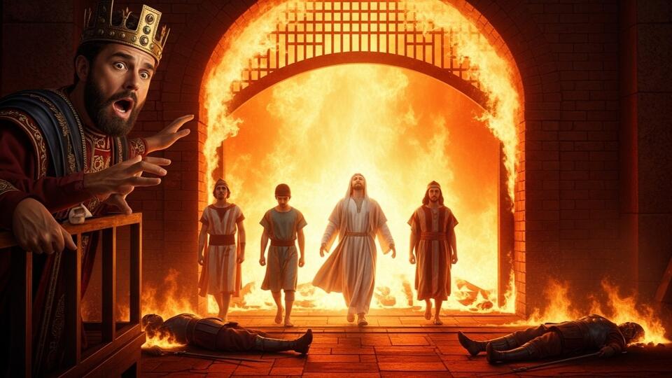 The King threw three men into the fire, but saw four walking around ...