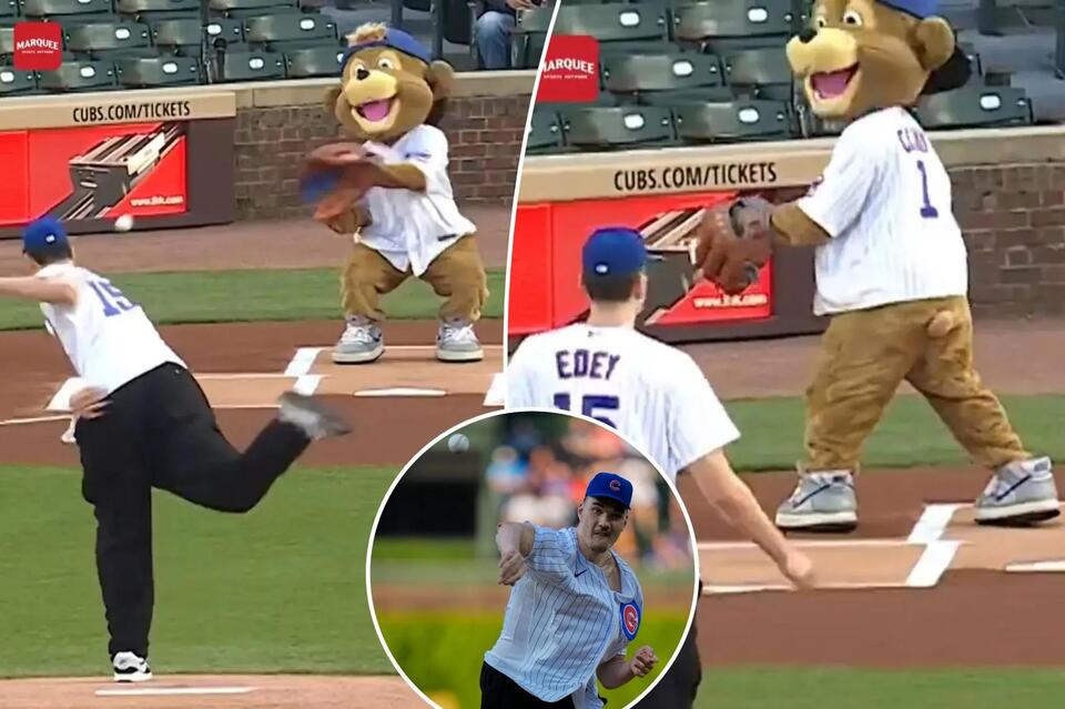 Zach Edey’s wildly off-target first pitch left Cubs mascot stunned ...