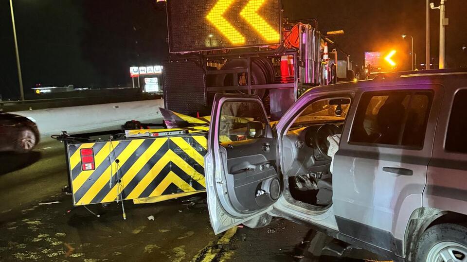 WSDOT truck damaged in suspected DUI crash on I-90 at Division Street ...