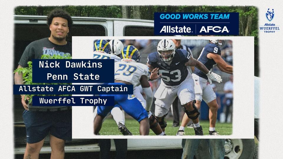 Nick Dawkins named 2024 Allstate Wuerffel Trophy recipient and Allstate AFCA Good Works Team Captain