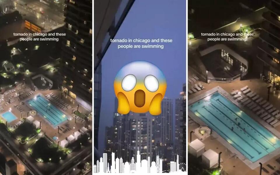 BOLD MOVE! People Swimming On Chicago High Rise During Tornado - NewsBreak