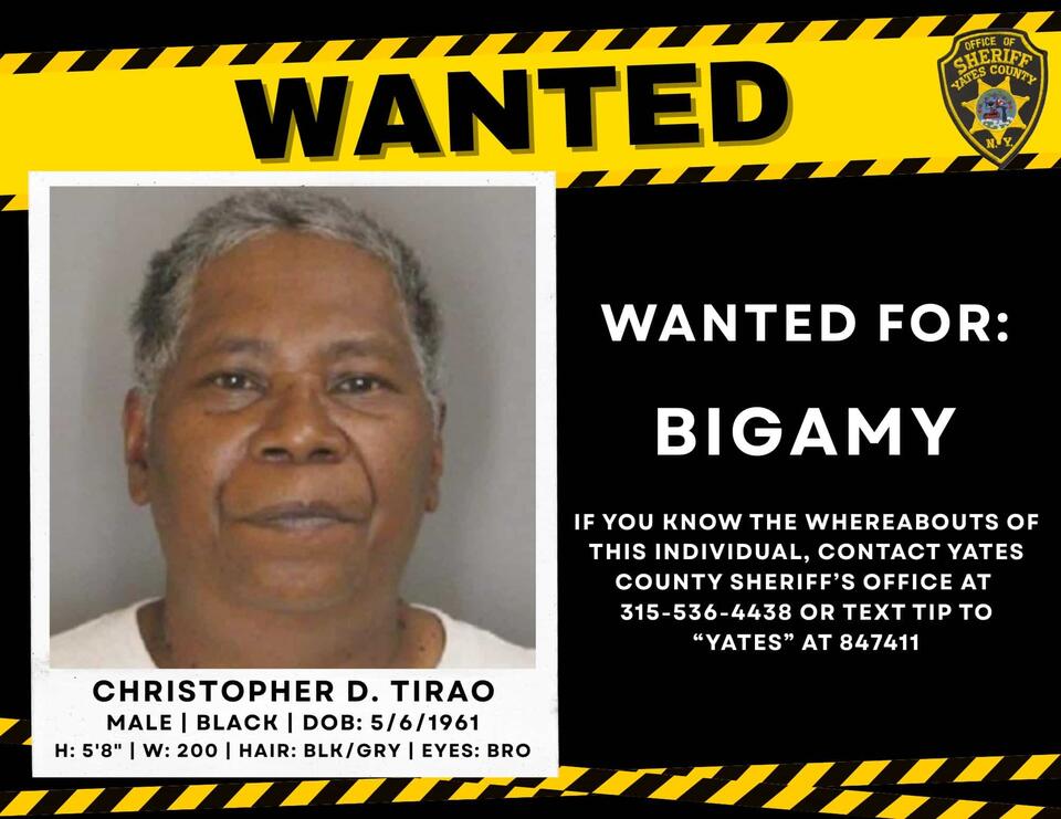 Yates County Sheriff’s Office seeks man wanted for bigamy - NewsBreak