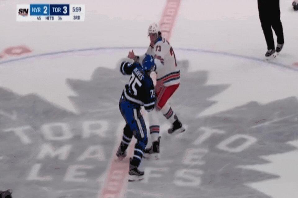 Rangers rookie Matt Rempe fights Maple Leafs’ Ryan Reaves to draw ...