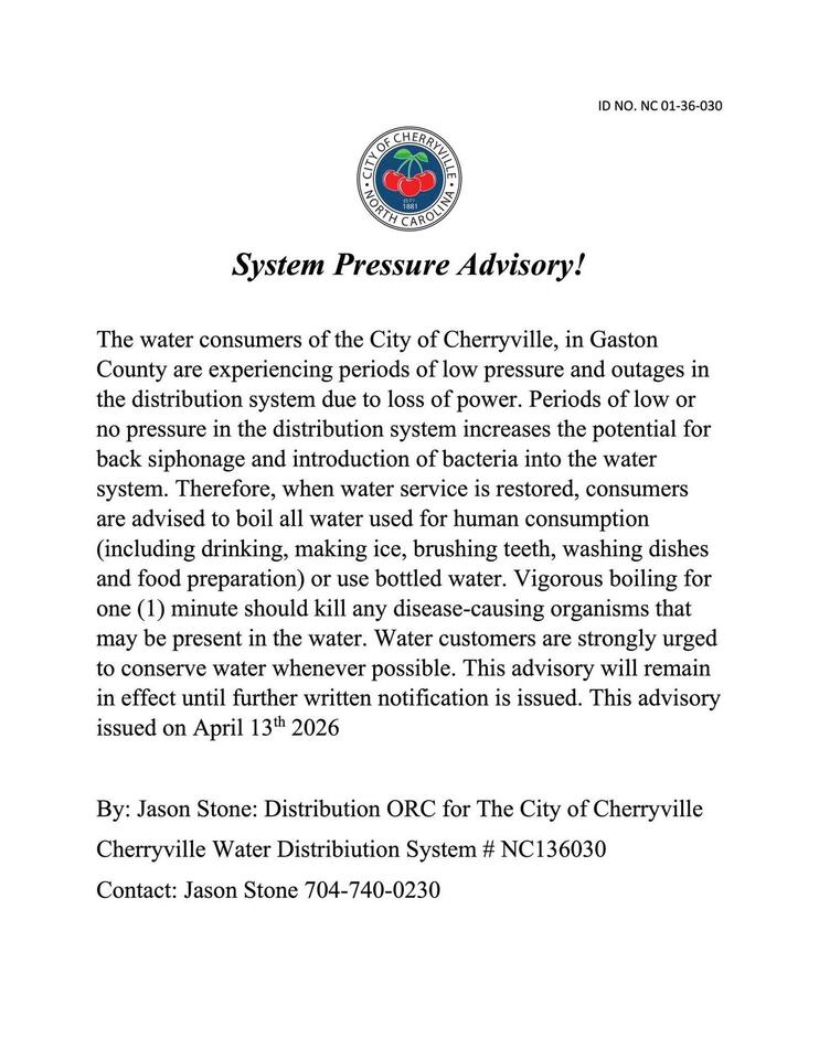 Cherryville Under Boil Advisory Due To Water Line Break and Electrical ...