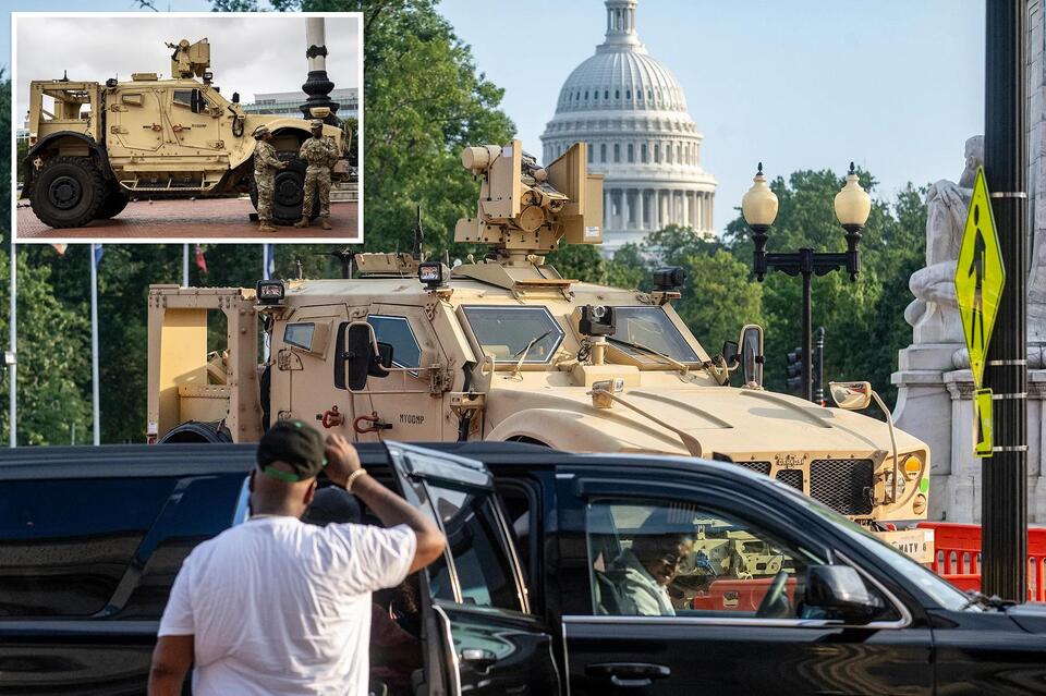 National Guard vehicle collides with civilian car, traps one person ...